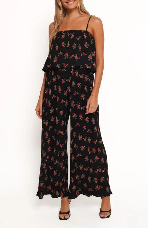 PETAL & PUP Jillian Floral Plissé Jumpsuit - Black Rose