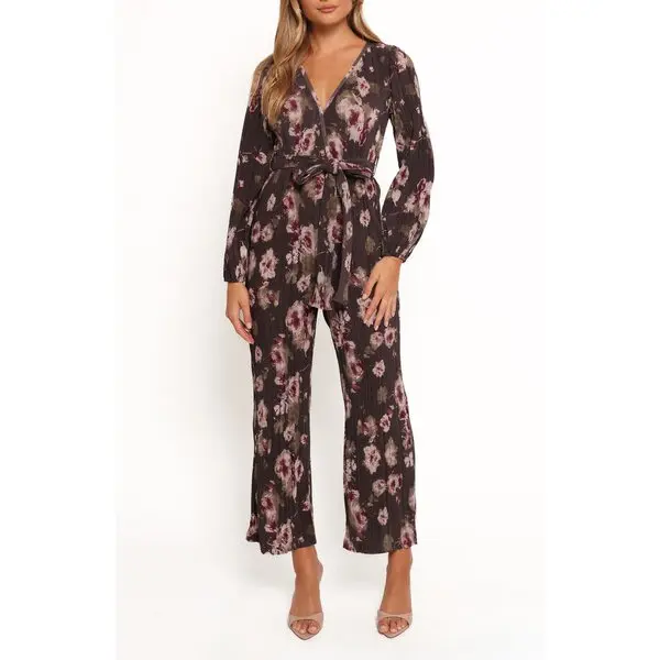 PETAL & PUP Solange Floral Plissé Jumpsuit - Steel Grey Floral