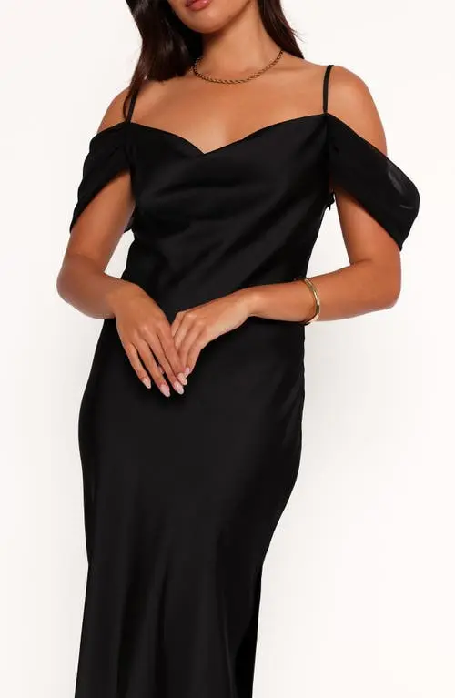 PETAL & PUP Reyna Off-the-shoulder Satin Maxi Dress
