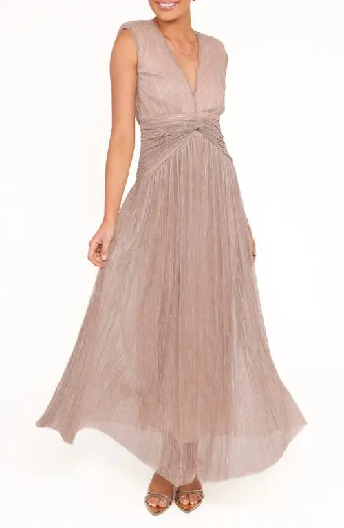 PETAL & PUP Cara Metallic Maxi Dress - Rose Gold
