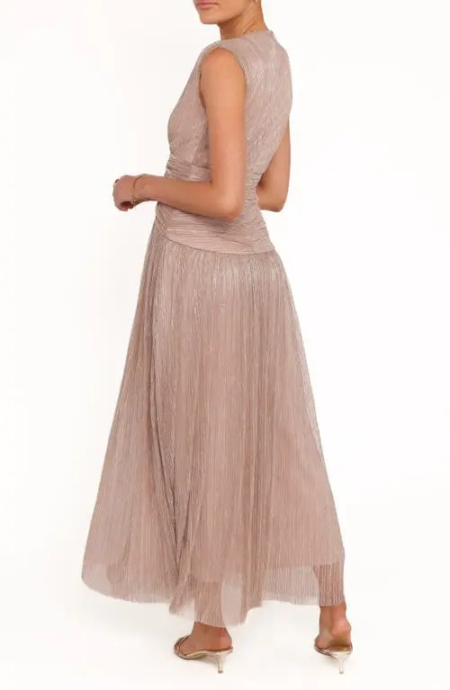 PETAL & PUP Cara Metallic Maxi Dress - Rose Gold