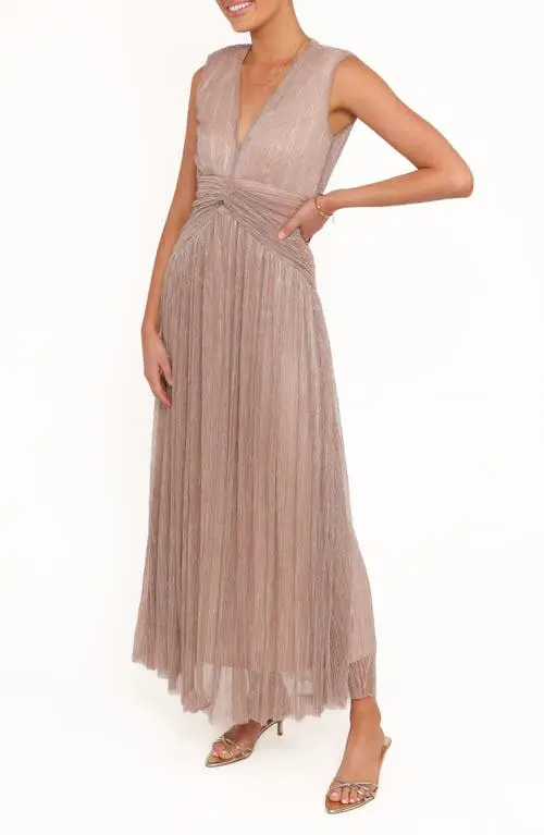 PETAL & PUP Cara Metallic Maxi Dress - Rose Gold