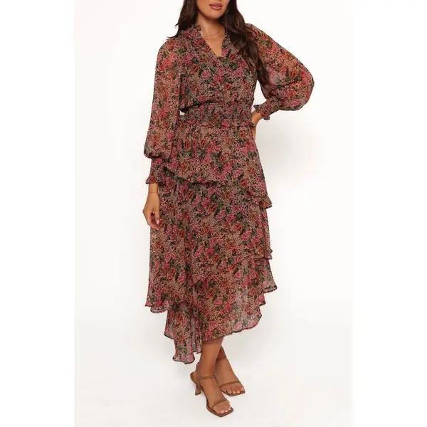 Petal & Pup Tiered Floral Long Sleeve Dress In Rose - 25% Off | Editorialist