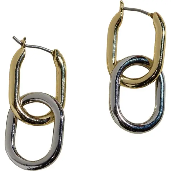 NICKEL & SUEDE Mixed Metal Chain Link Hoop Earrings - Gold / Silver