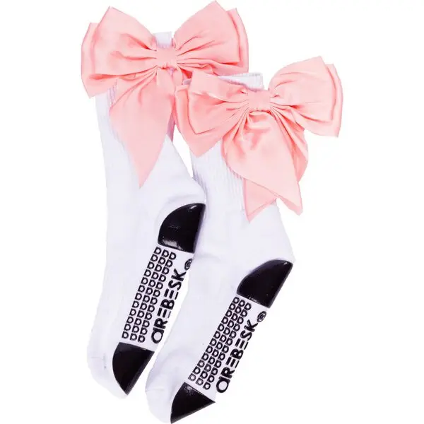 AREBESK Anna Bow Crew Socks - White/pink