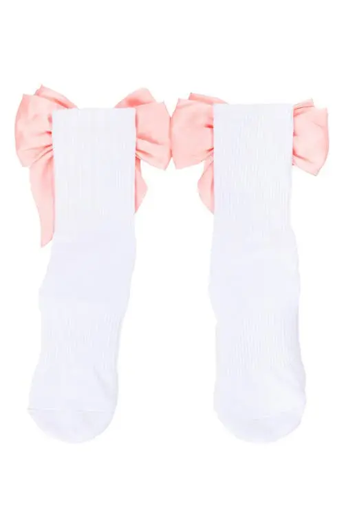 AREBESK Anna Bow Crew Socks - White/pink