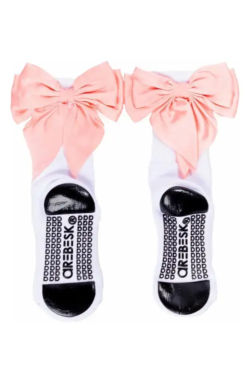 AREBESK Anna Bow Crew Socks - White/pink