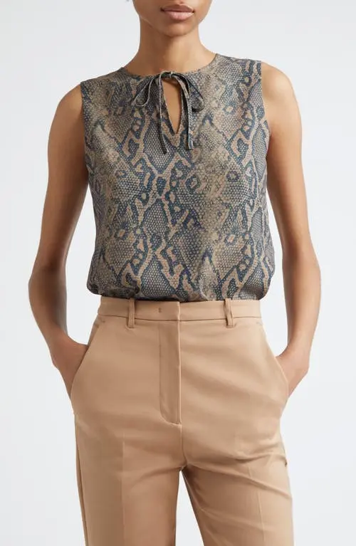 Emporio Armani Snakeskin Print Tie Neck Top