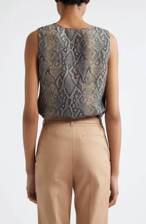Emporio Armani Snakeskin Print Tie Neck Top