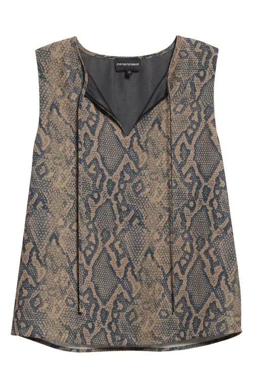 Emporio Armani Snakeskin Print Tie Neck Top