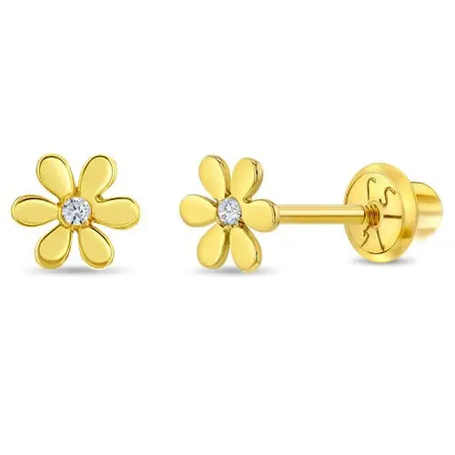 IN SEASON JEWELRY 14k Yellow Flower Stud Earrings With Cubic Zirconia - Gold