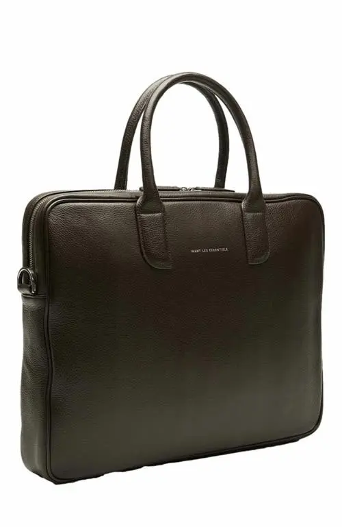 WANT Les Essentiels Lesage Pebble-grained Leather Laptop Bag - Dark Brown