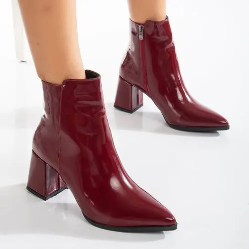 FOREVER & ALWAYS SHOES Edith Pointed Toe Ankle Boots - Burgundy Patent