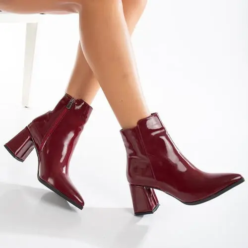 FOREVER & ALWAYS SHOES Edith Pointed Toe Ankle Boots - Burgundy Patent