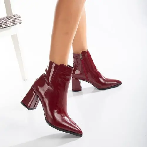 FOREVER & ALWAYS SHOES Edith Pointed Toe Ankle Boots - Burgundy Patent