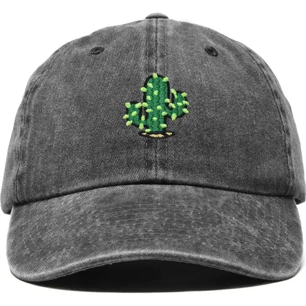 DALIX Cactus Embroidered Cap - Washed Black