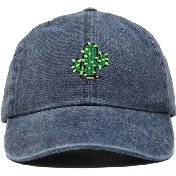 DALIX Cactus Embroidered Cap - Washed Navy Blue
