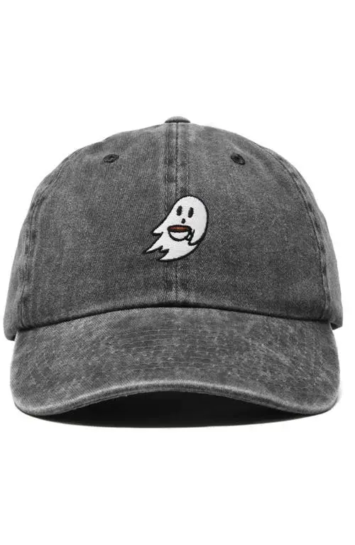 DALIX Coffee Ghost Embroidered Cap - Washed Black