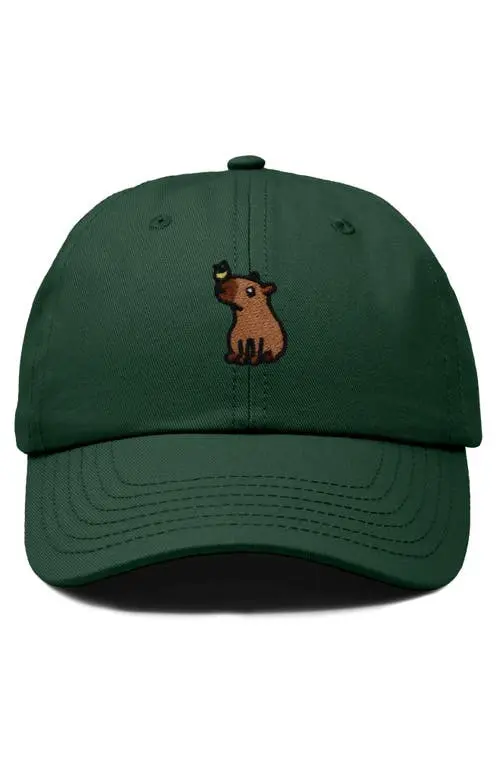 DALIX Capybara Embroidered Cap - Dark Green