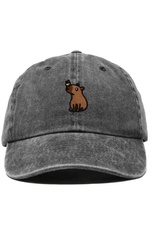 DALIX Capybara Embroidered Cap - Washed Black