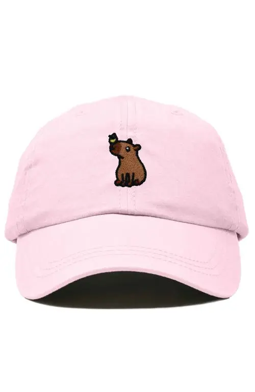 DALIX Capybara Embroidered Cap - Washed Pink