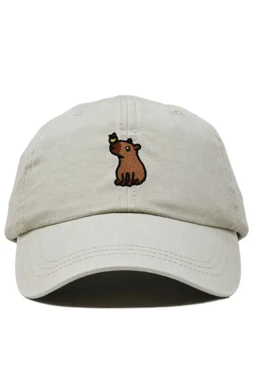 DALIX Capybara Embroidered Cap - Washed Stone White