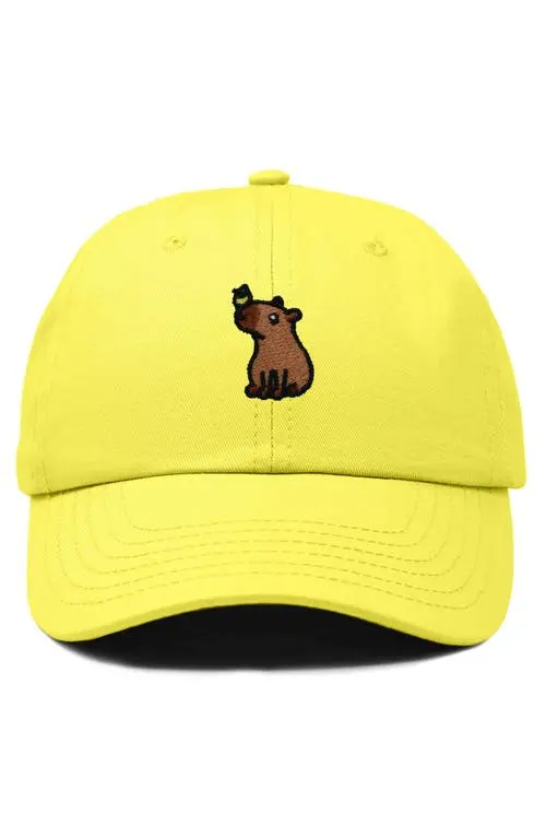 DALIX Capybara Embroidered Cap - Yellow
