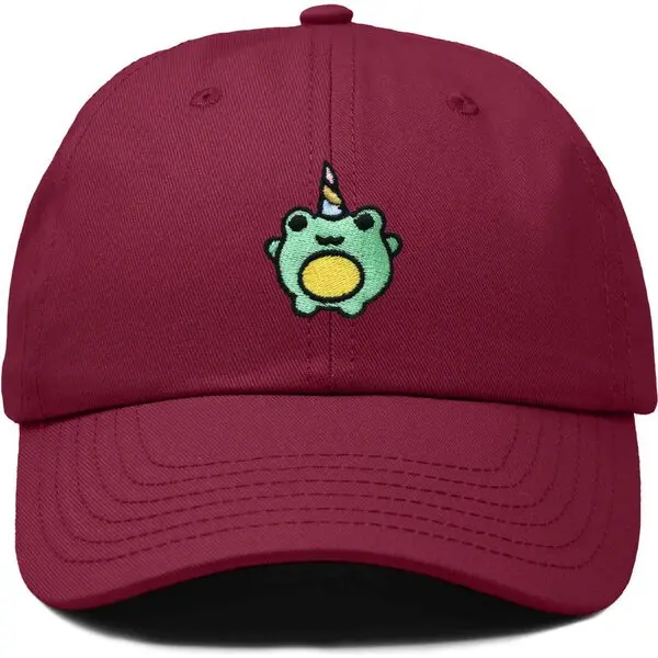 DALIX Froggy Unicorn Embroidered Baseball Cap - Maroon
