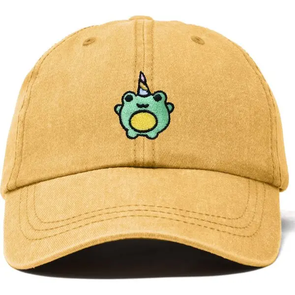 DALIX Froggy Unicorn Embroidered Baseball Cap - Washed Gold