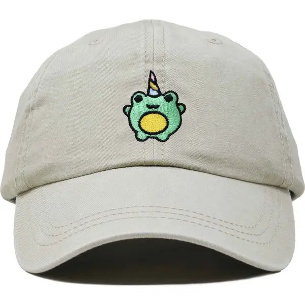 DALIX Froggy Unicorn Embroidered Baseball Cap - Washed Stone White
