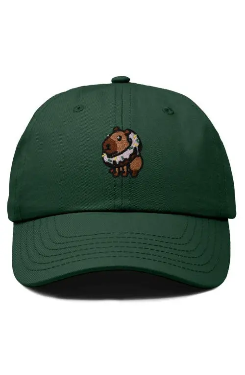 DALIX Capybara Donut Embroidered Cap - Dark Green