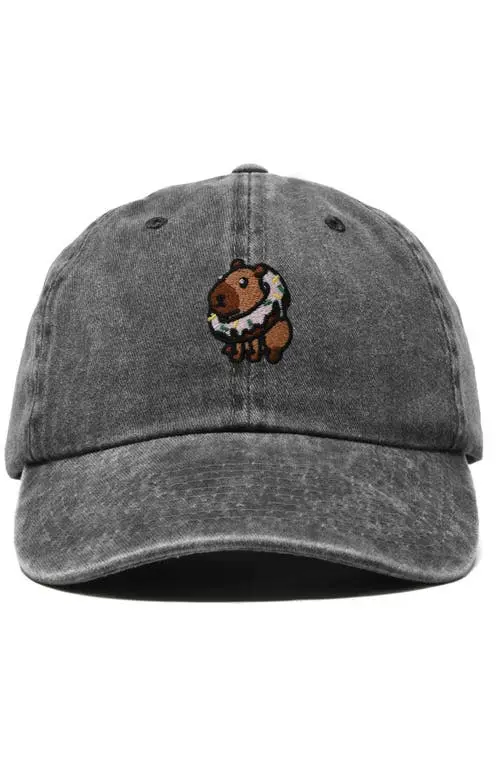 DALIX Capybara Donut Embroidered Cap - Washed Black