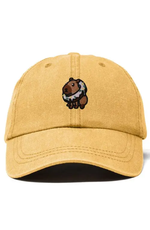 DALIX Capybara Donut Embroidered Cap - Washed Gold