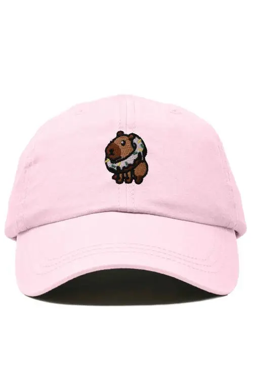DALIX Capybara Donut Embroidered Cap - Washed Pink