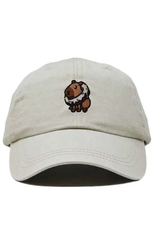 DALIX Capybara Donut Embroidered Cap - Washed Stone White