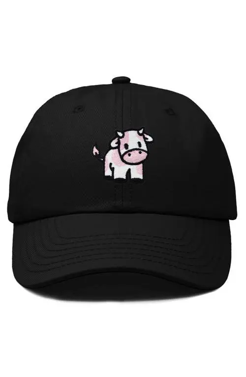 DALIX Strawberry Cow Embroidered Cap - Black