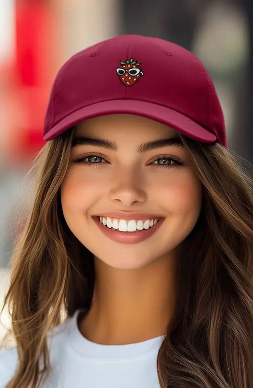 DALIX Strawberry Embroidered Cap - Maroon