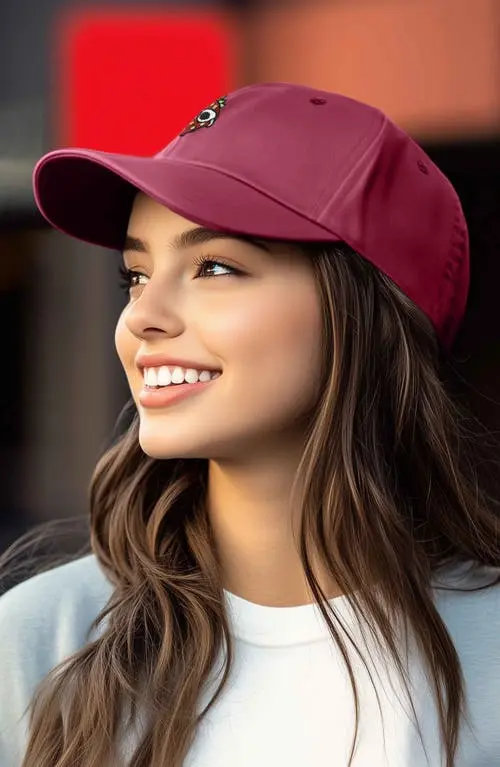 DALIX Strawberry Embroidered Cap - Maroon