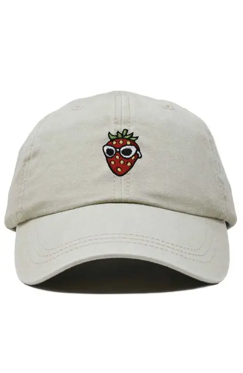DALIX Strawberry Embroidered Cap - Washed Stone White