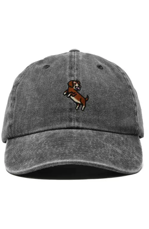 DALIX Dachshund Embroidered Cap - Washed Black