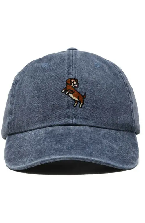 DALIX Dachshund Embroidered Cap - Washed Navy Blue