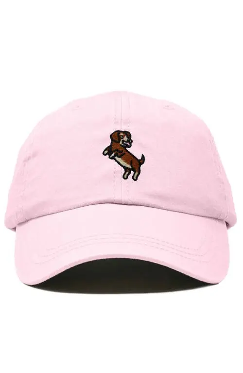DALIX Dachshund Embroidered Cap - Washed Pink
