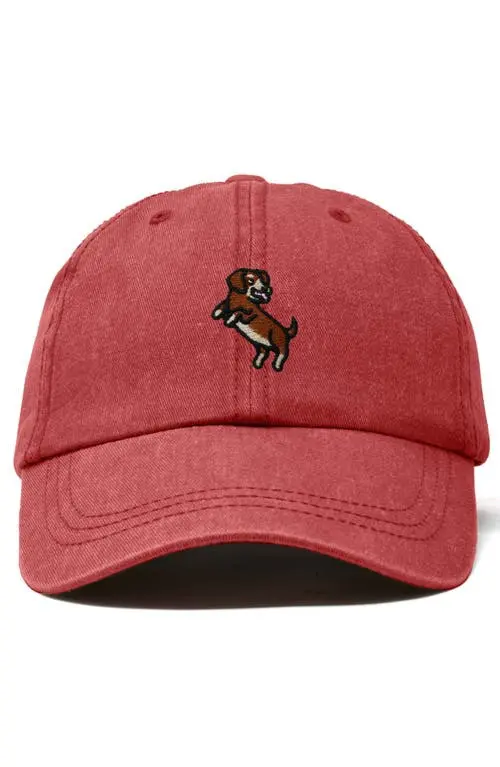 DALIX Dachshund Embroidered Cap - Washed Red