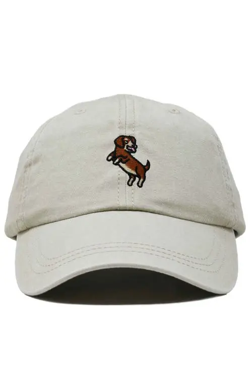 DALIX Dachshund Embroidered Cap - Washed Stone White