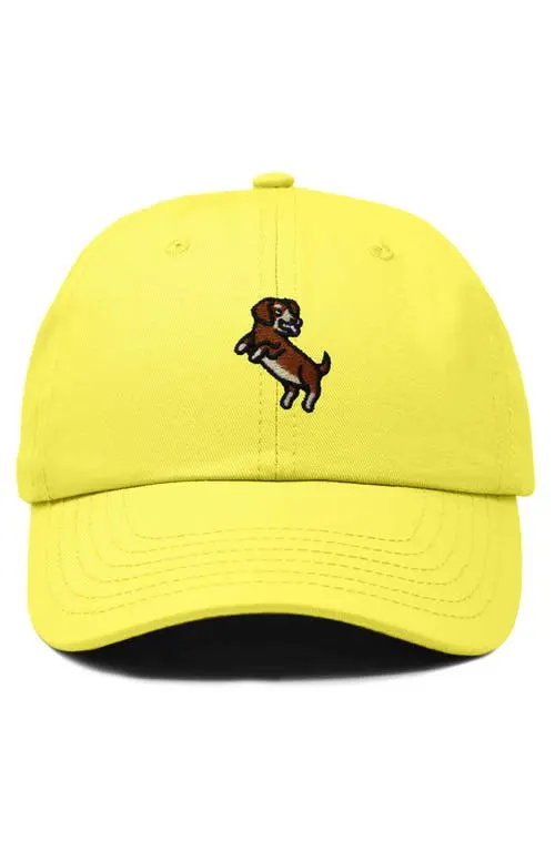 DALIX Dachshund Embroidered Cap - Yellow