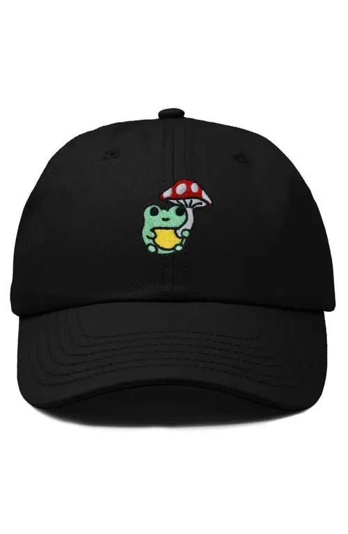 DALIX Mushroom Frog Embroidered Baseball Cap - Black