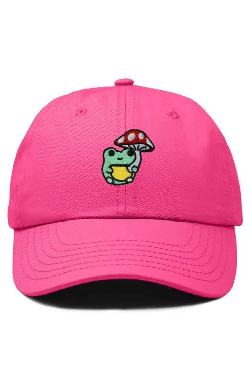 DALIX Mushroom Frog Embroidered Baseball Cap - Hot Pink