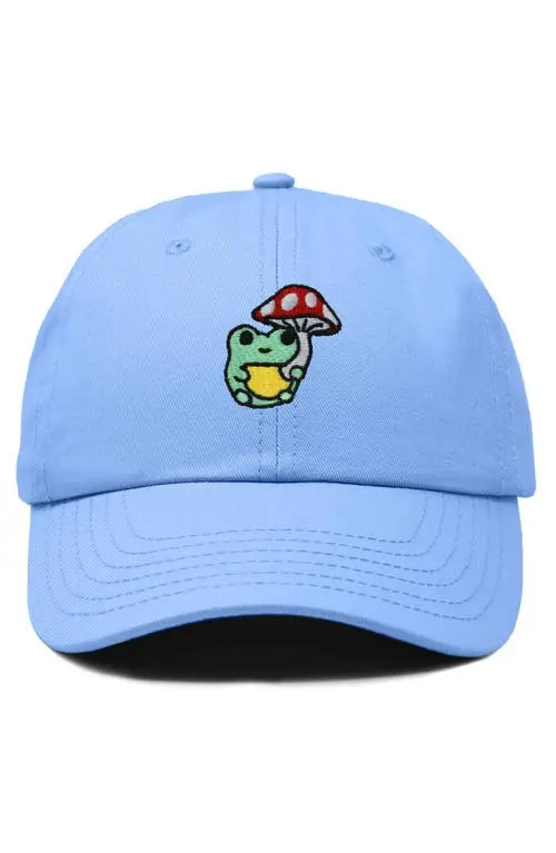 DALIX Mushroom Frog Embroidered Baseball Cap - Light Blue