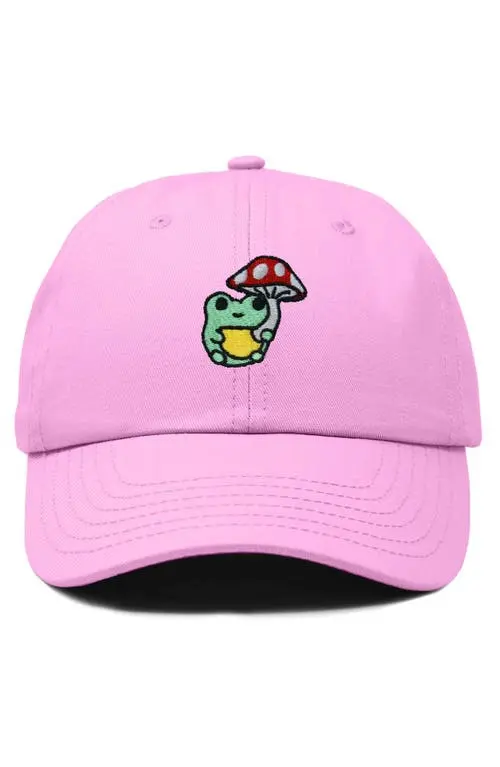 DALIX Mushroom Frog Embroidered Baseball Cap - Light Pink
