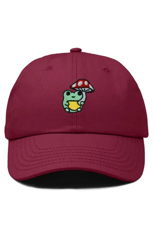 DALIX Mushroom Frog Embroidered Baseball Cap - Maroon